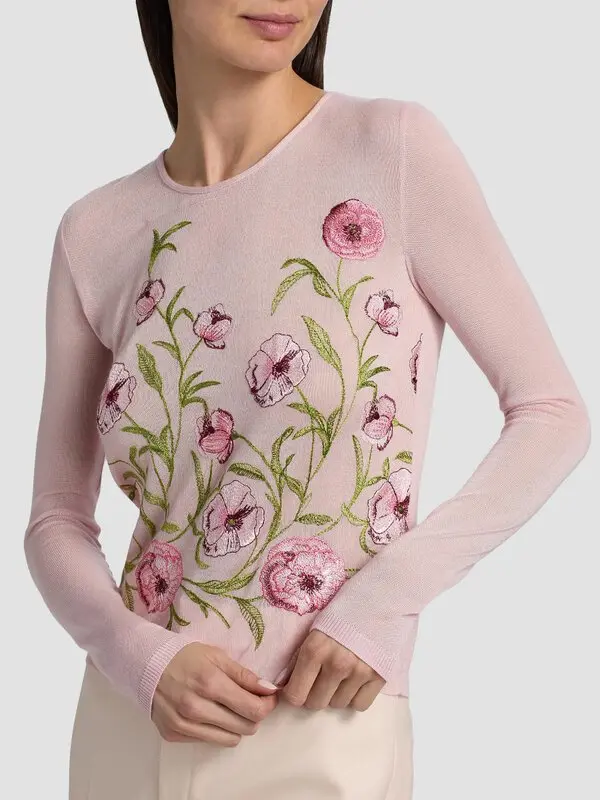 Giambattista Valli Floral Embroidered Cashmere-silk Top