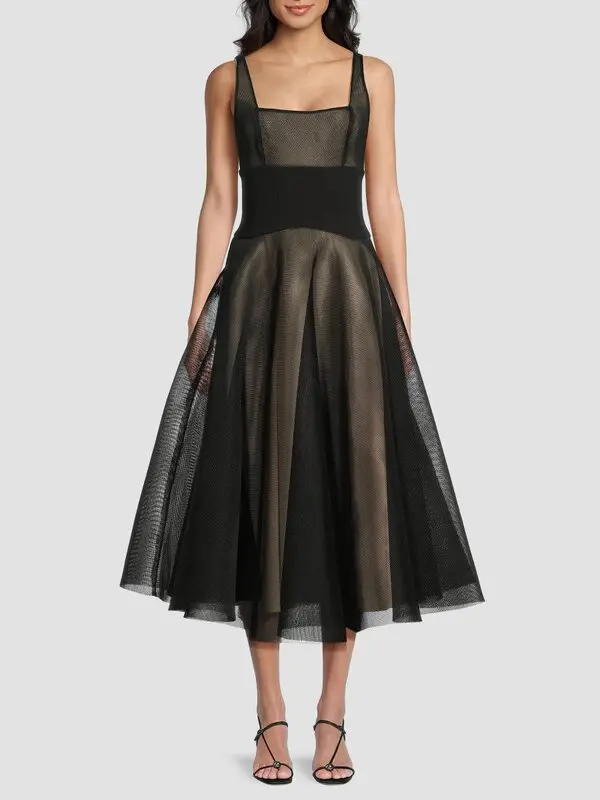 Black Halo Vivi Mesh Fit & Flare Midi-dress