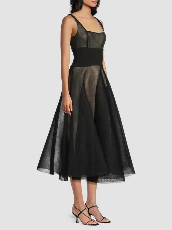 Black Halo Vivi Mesh Fit & Flare Midi-dress