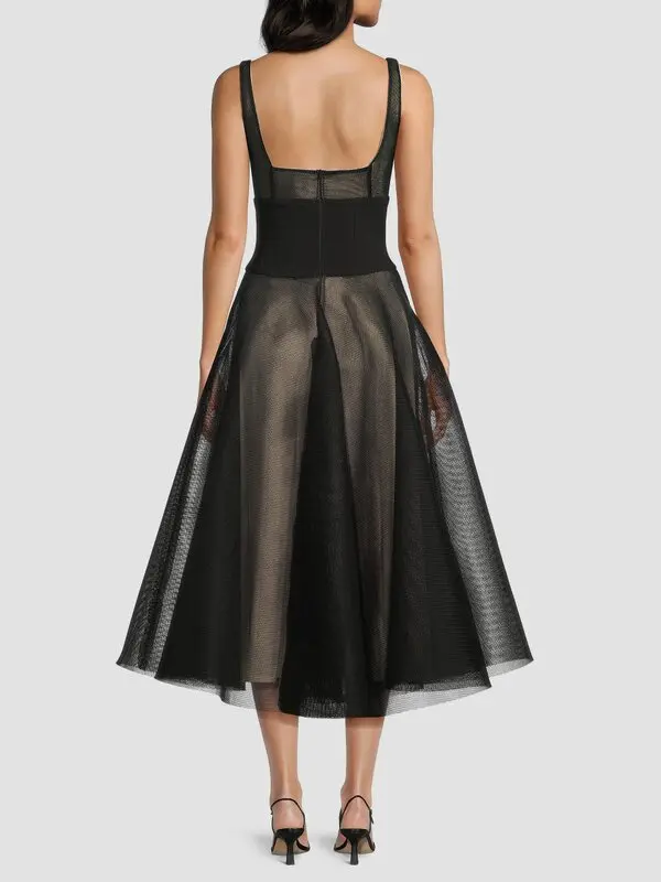 Black Halo Vivi Mesh Fit & Flare Midi-dress