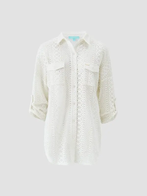 Melissa Odabash Elena Crochet Oversized Shirt - Ivory