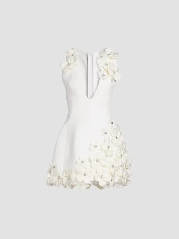 BRONX BANCO Estelle Crystal-embellished Floral-appliquéd Minidress