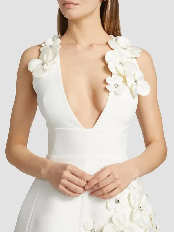 BRONX BANCO Estelle Crystal-embellished Floral-appliquéd Minidress