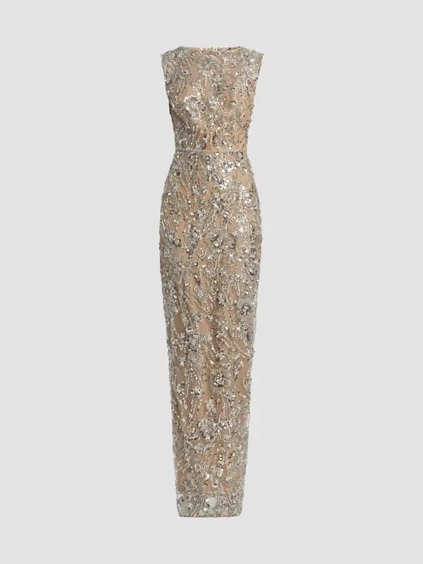 BRONX BANCO Violet Floral Sequin Gown