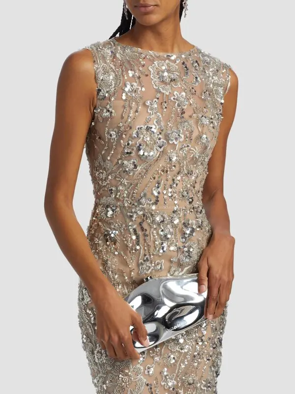 BRONX BANCO Violet Floral Sequin Gown