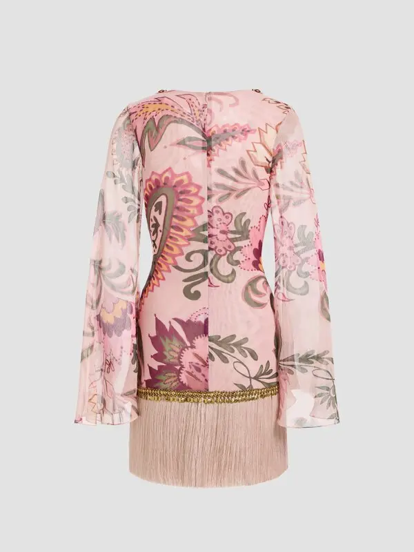 PatBO Embellished Fringed Floral Mini Dress