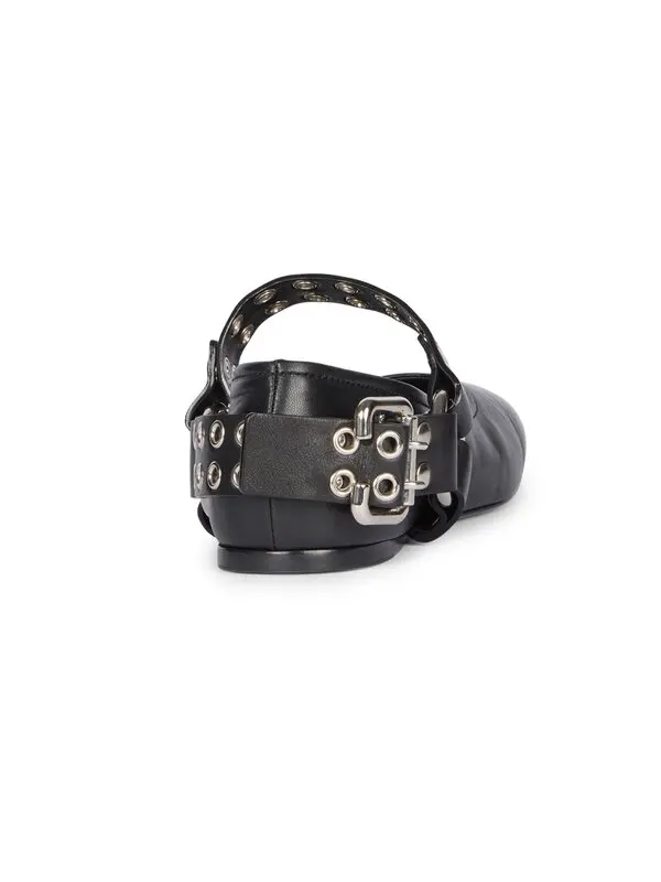 Alaïa Buckle-accented Leather Ballet Flats - Noir