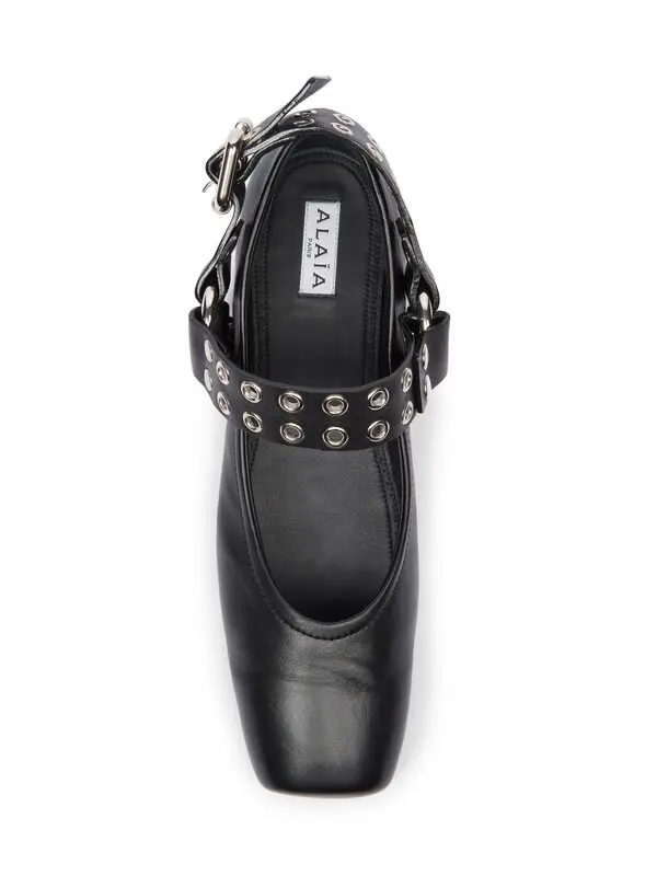 Alaïa Buckle-accented Leather Ballet Flats - Noir