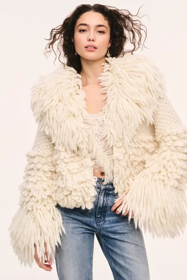 LoveShackFancy Ilyana Alpaca Wool Fringe Jacket