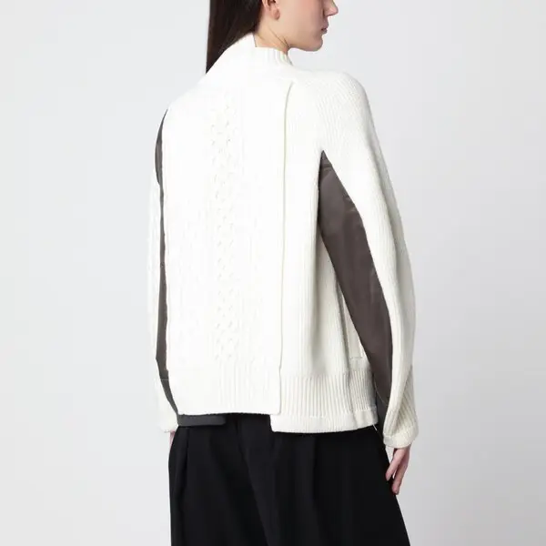 Sacai White/khaki Green Sweater In Wool And Nylon