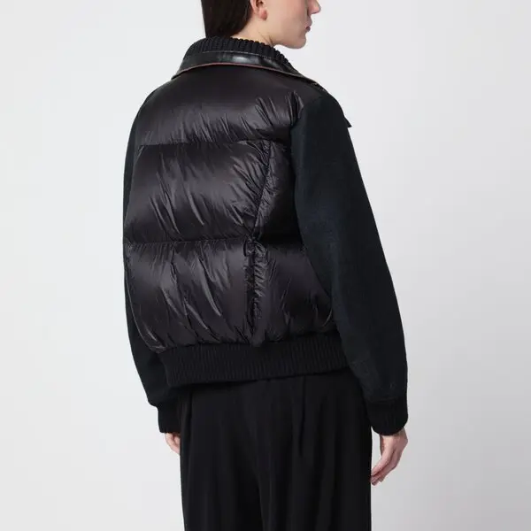 Sacai Navy Blue/black Jacket In Wool And Nylon