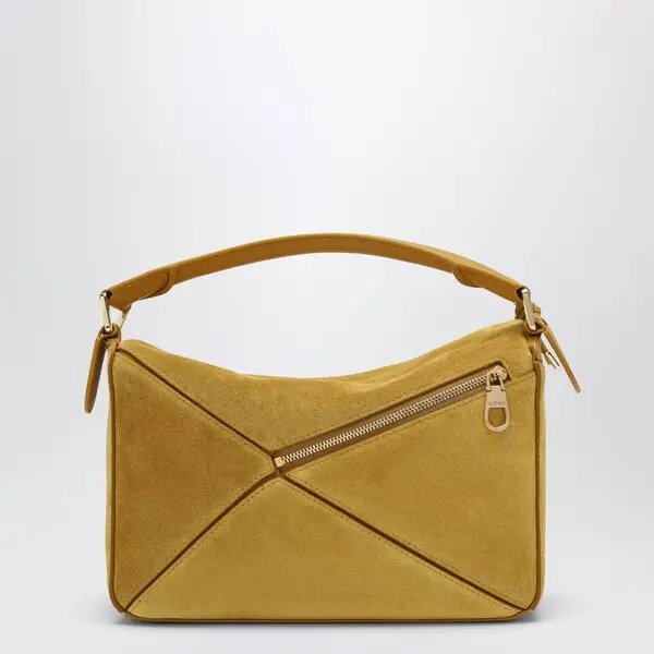 Loewe Ochre Small Featherlight Puzzle Bag In Suede - Yellow