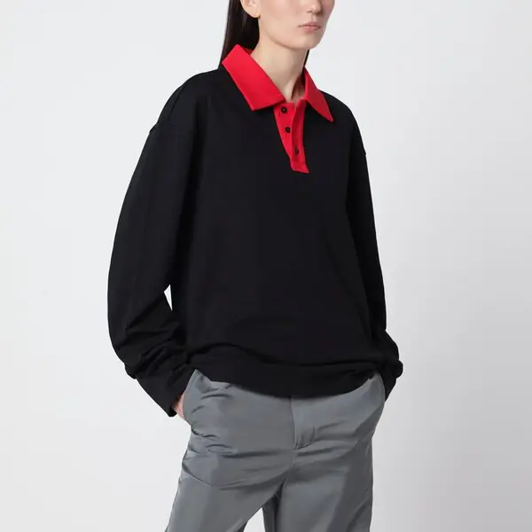 LII Red Oversized Cotton Polo Shirt - Black