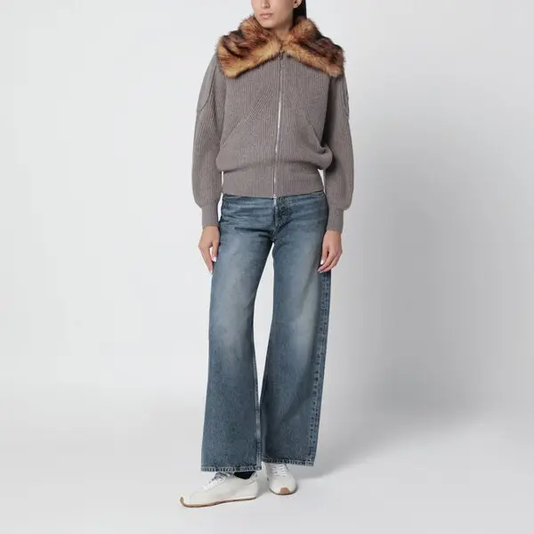 Moose Knuckles Wool Cardigan With Faux Fur Collar - Grey