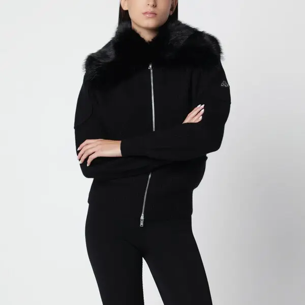 Moose Knuckles Wool Cardigan With Faux Fur Collar - Black