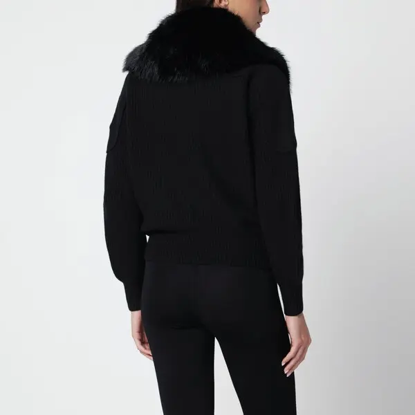 Moose Knuckles Wool Cardigan With Faux Fur Collar - Black