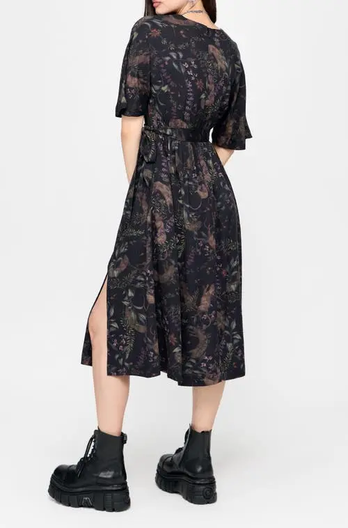 DISTURBIA Curio Print Wrap Front Midi Dress