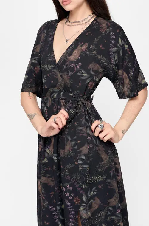 DISTURBIA Curio Print Wrap Front Midi Dress
