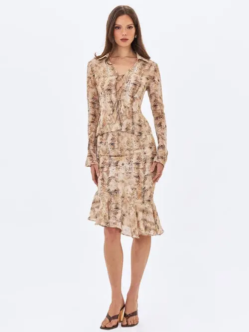 MISS CIRCLE NEW YORK Umara Reptile Print Chiffon Tie-front Top