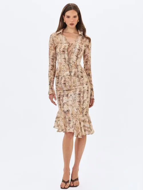 MISS CIRCLE NEW YORK Umara Reptile Print Chiffon Tie-front Top