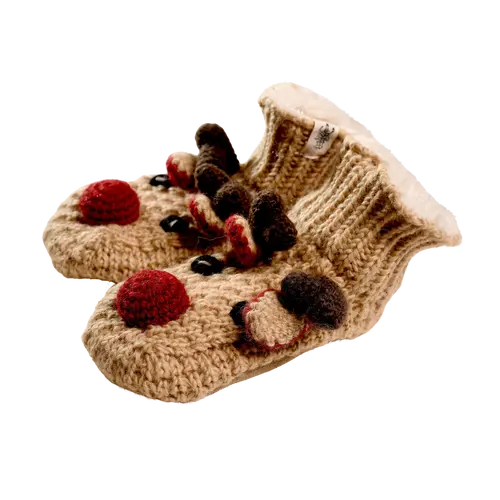 NIRVANNA DESIGNS Hand Crochet Reindeer Slippers - White