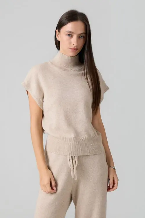LE FAFO Cashmere Blend Mock Neck Sweater - Beige