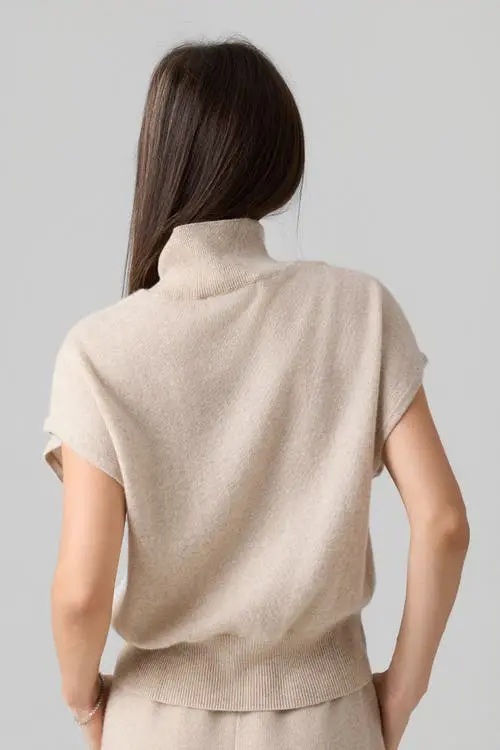 LE FAFO Cashmere Blend Mock Neck Sweater - Beige