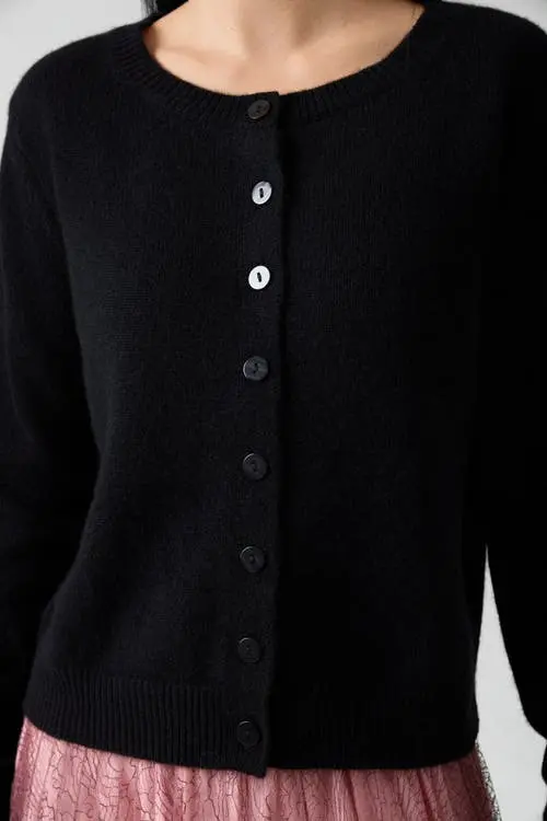 LE FAFO Mongolian Cashmere Cropped Crew Cardigan