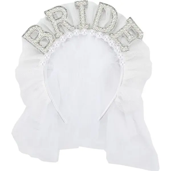 PACKED PARTY Blushing Bride Novelty Tulle Headbandbride Glitter Lettering With Pearl Details And White Tulle Veil Effect For Bachelorette Parties - Multicolor
