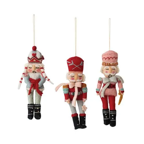 OLIVE GROVE Artisan Wool Felt Nutcracker Ornament With Metallic Detailing
