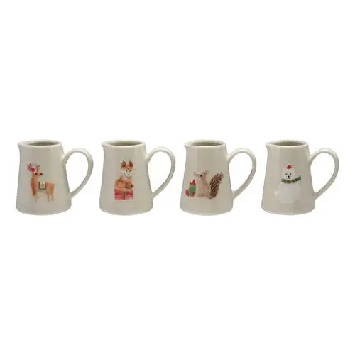 OLIVE GROVE Embossed Stoneware Holiday Animal Creamer Set