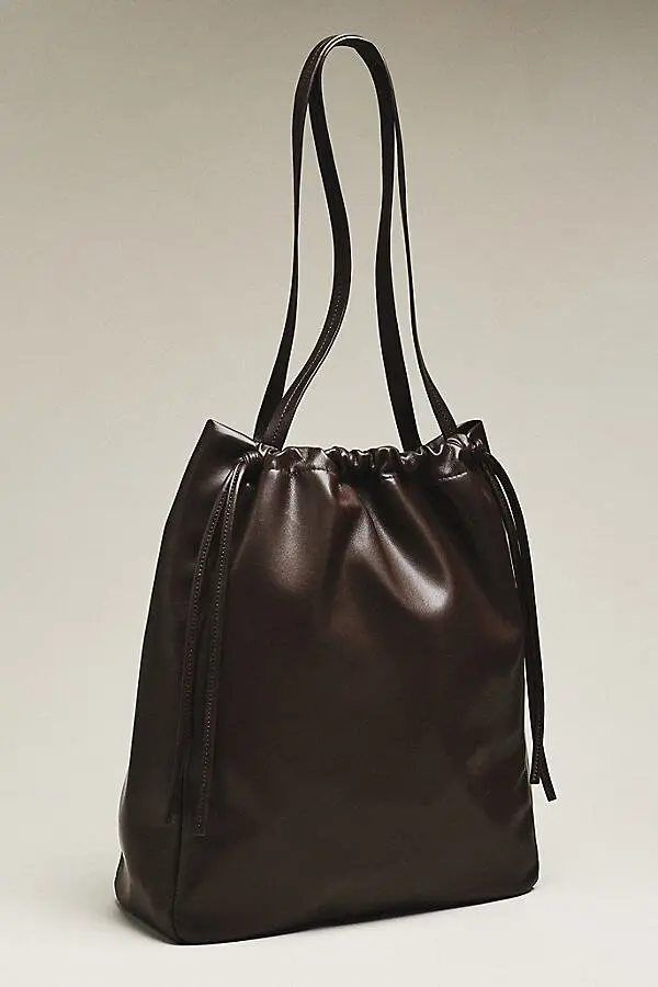 Maeve Slouchy Faux Leather Cched Tote Bag - Chocolate
