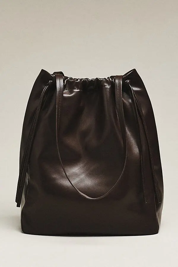 Maeve Slouchy Faux Leather Cched Tote Bag - Chocolate