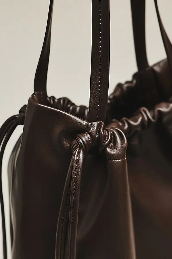 Maeve Slouchy Faux Leather Cched Tote Bag - Chocolate