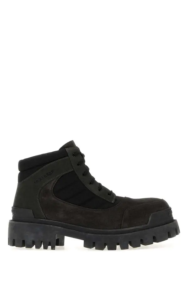 Balenciaga Slate Suede And Canvas Combat Ankle Boots