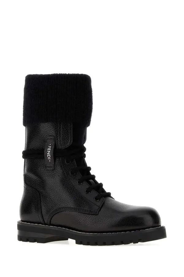 Fendi Leather Commando Ankle Boots - Black