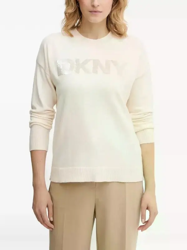 Dkny Sequin-logo Knitted Sweater - Neutrals
