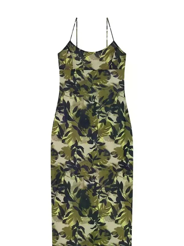 Armani Exchange Floral-print Spaghetti-strap Maxi Dress - Green