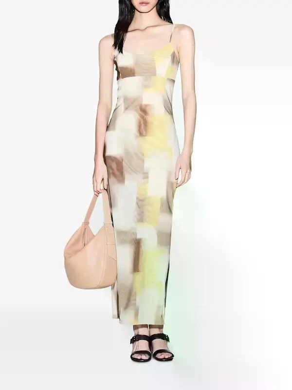 Armani Exchange Abstract-print Spaghetti-strap Maxi Dress - Neutrals