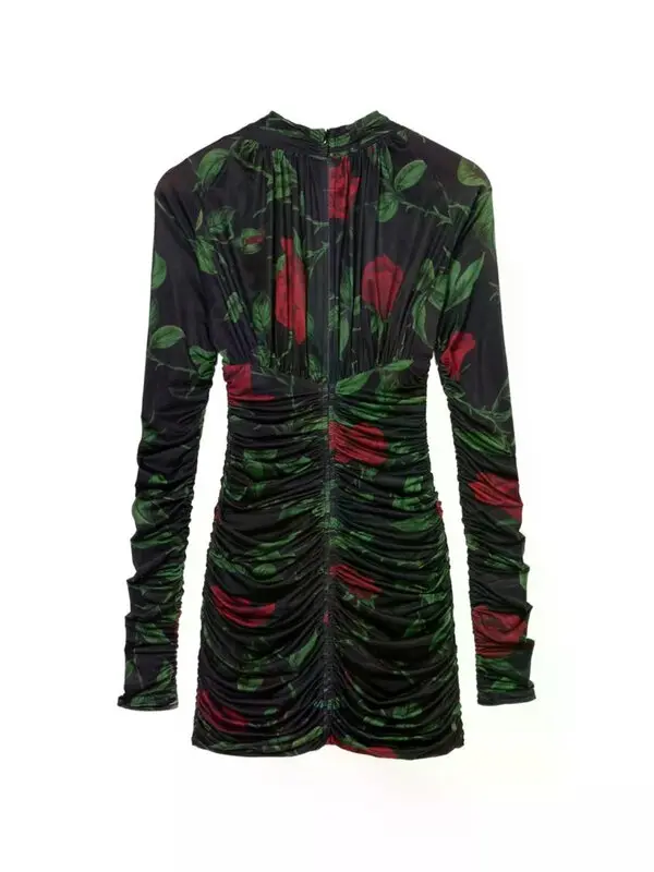 Blumarine Rose-print Ruched Mini Dress - Black