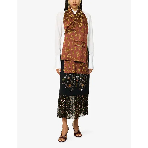 Dries Van Noten Geline Floral Wrap Woven Top - Rust