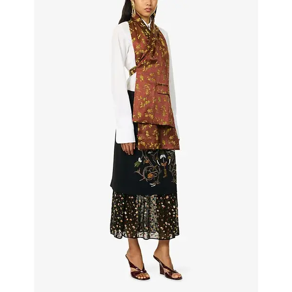 Dries Van Noten Geline Floral Wrap Woven Top - Rust