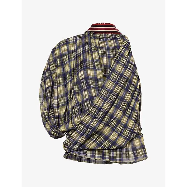 Dries Van Noten Cuneggio Draped Pleat Tartan Top