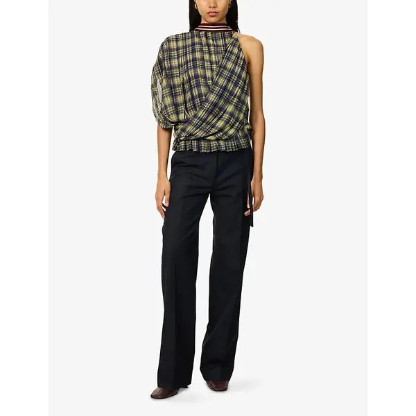 Dries Van Noten Cuneggio Draped Pleat Tartan Top