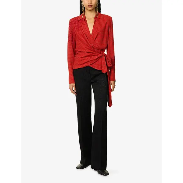 Dries Van Noten Cadea Embellished Wrap Woven Shirt