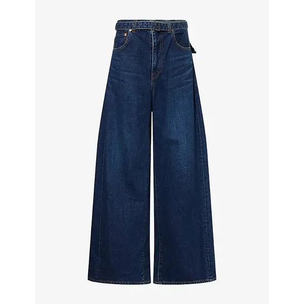 Sacai Wide-leg Pleated Denim Jeans
