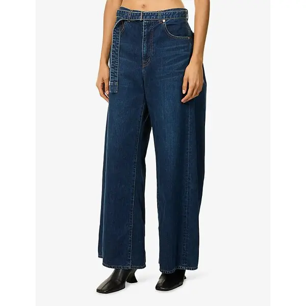 Sacai Wide-leg Pleated Denim Jeans