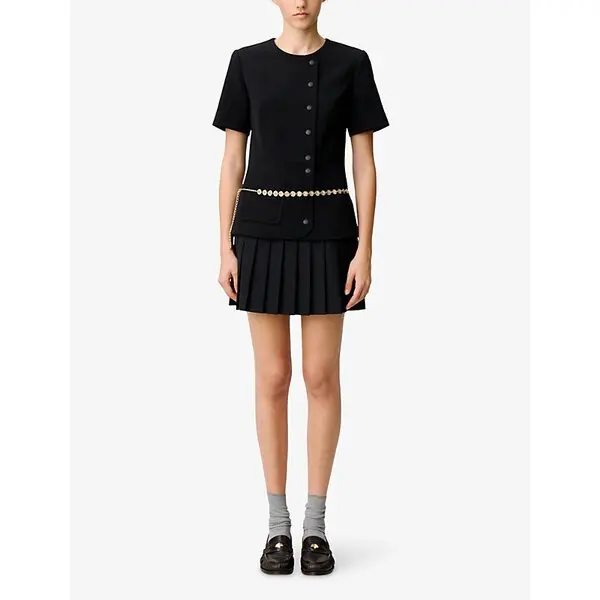 Claudie Pierlot Button-embellished Pleated-hem Woven Mini Dress