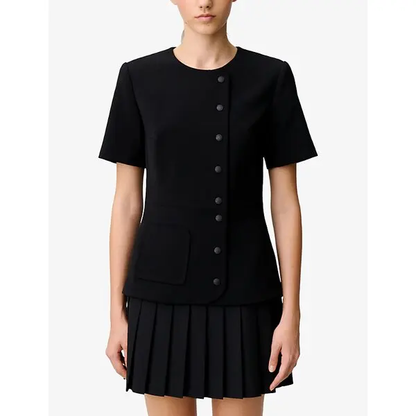 Claudie Pierlot Button-embellished Pleated-hem Woven Mini Dress