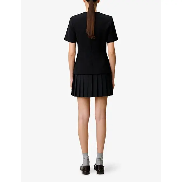 Claudie Pierlot Button-embellished Pleated-hem Woven Mini Dress